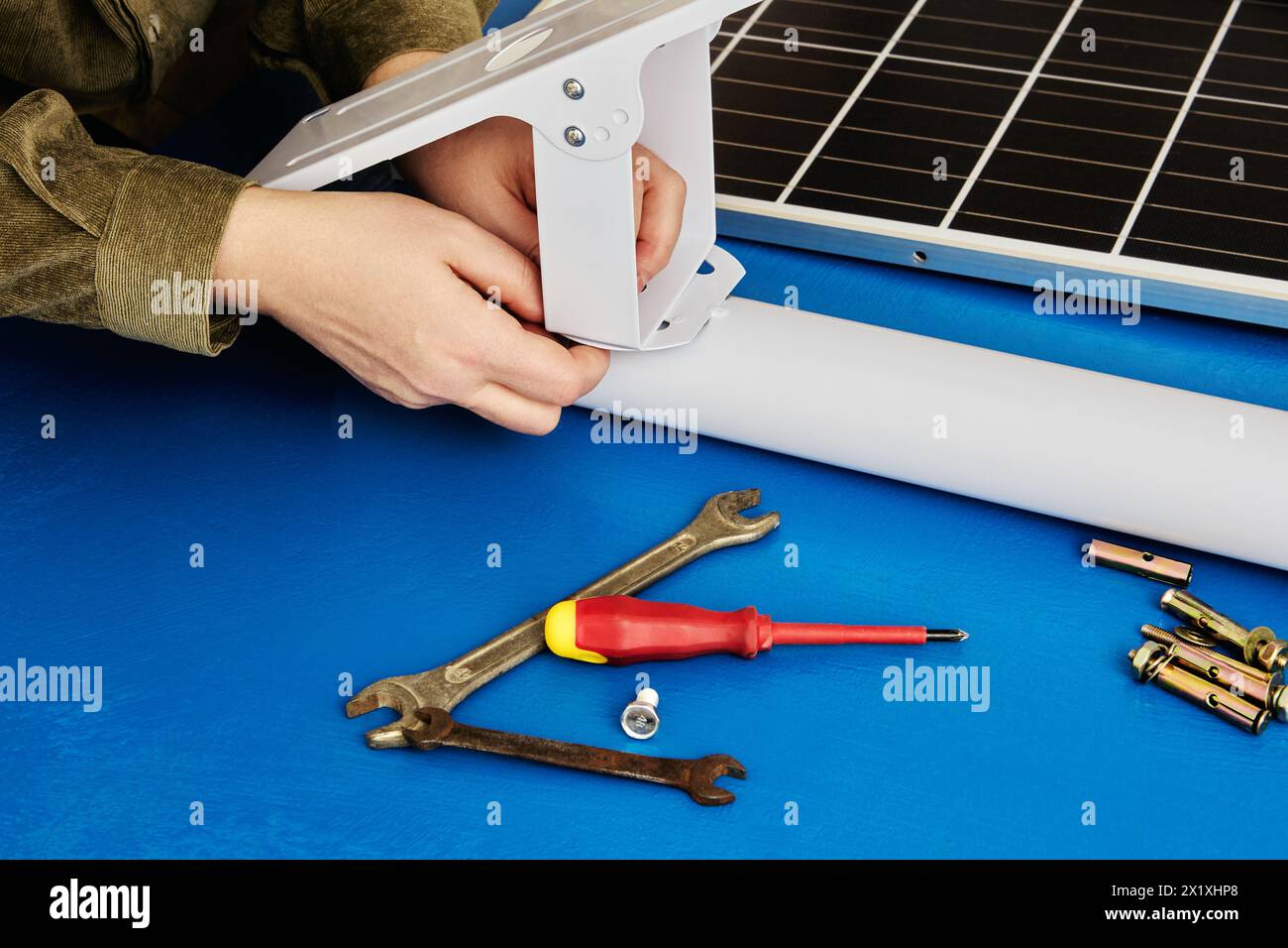 DIY assembling mounting bracket for solar panel Stock Photo - Alamy