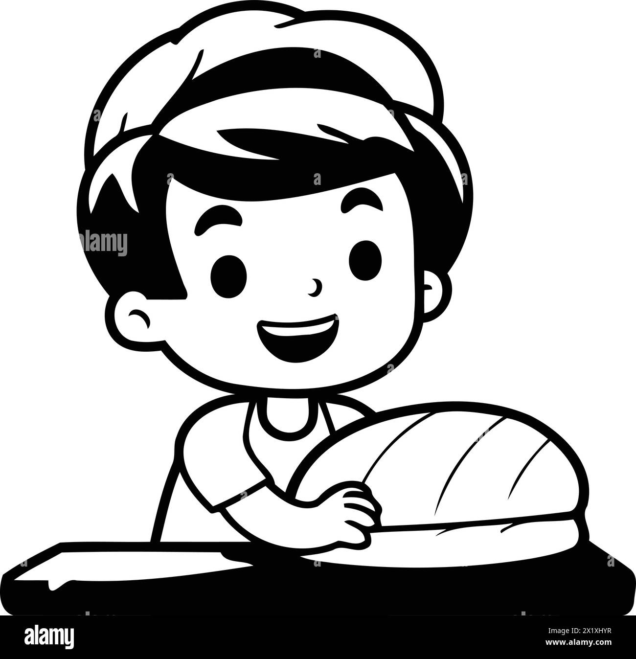 Cute baker boy with bread. Vector illustration on white background ...