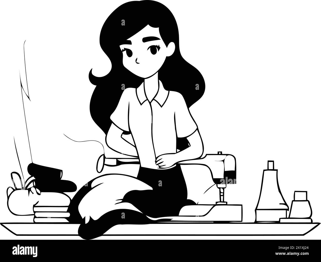 Woman sewing needlecraft Cut Out Stock Images & Pictures - Alamy