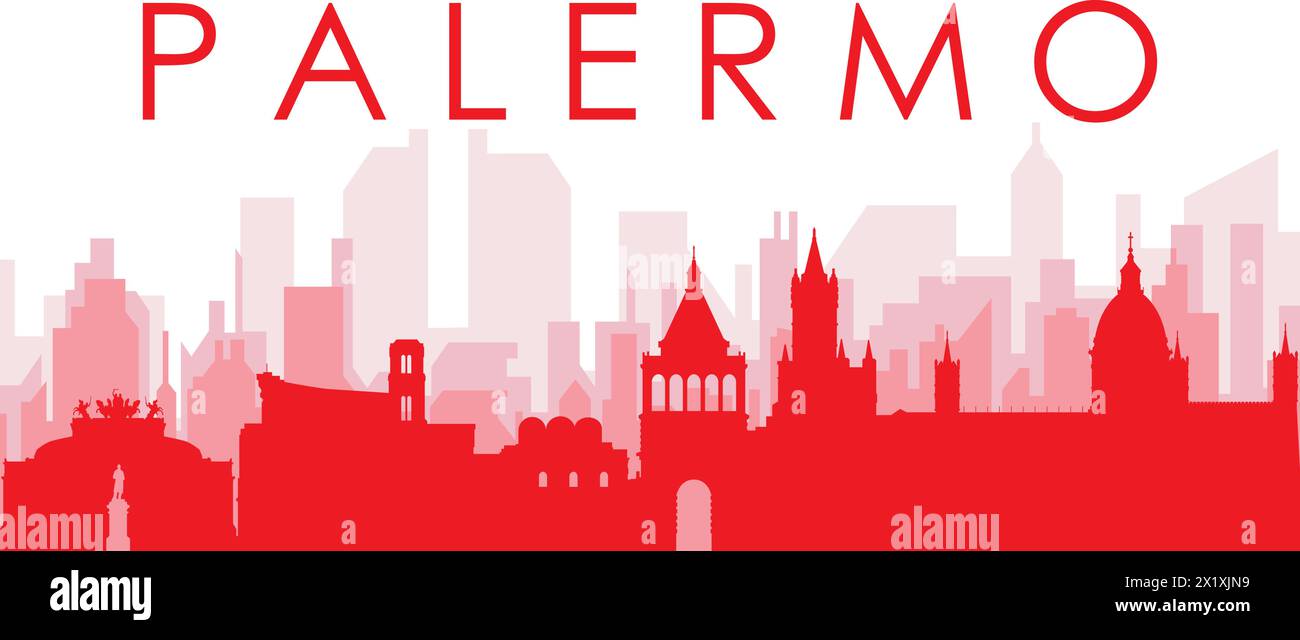 Red panoramic city skyline poster of PALERMO, ITALY Stock Vector Image ...