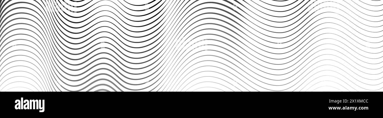 Black wavy lines that go from thin to thick. Striped waves drawn in ink ...