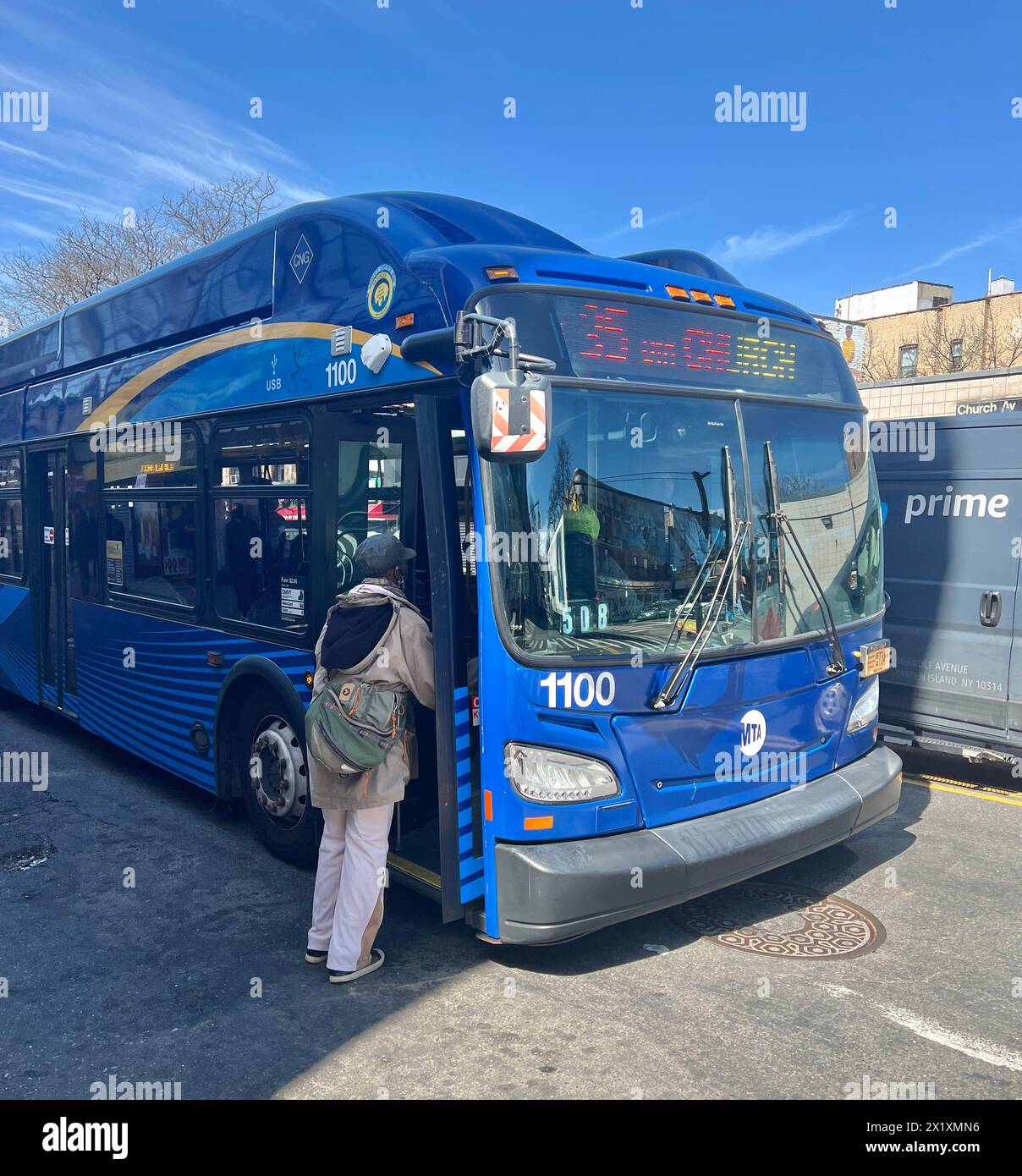 Man getting on a Brooklyn MTA city bus, New York City Stock Photo - Alamy