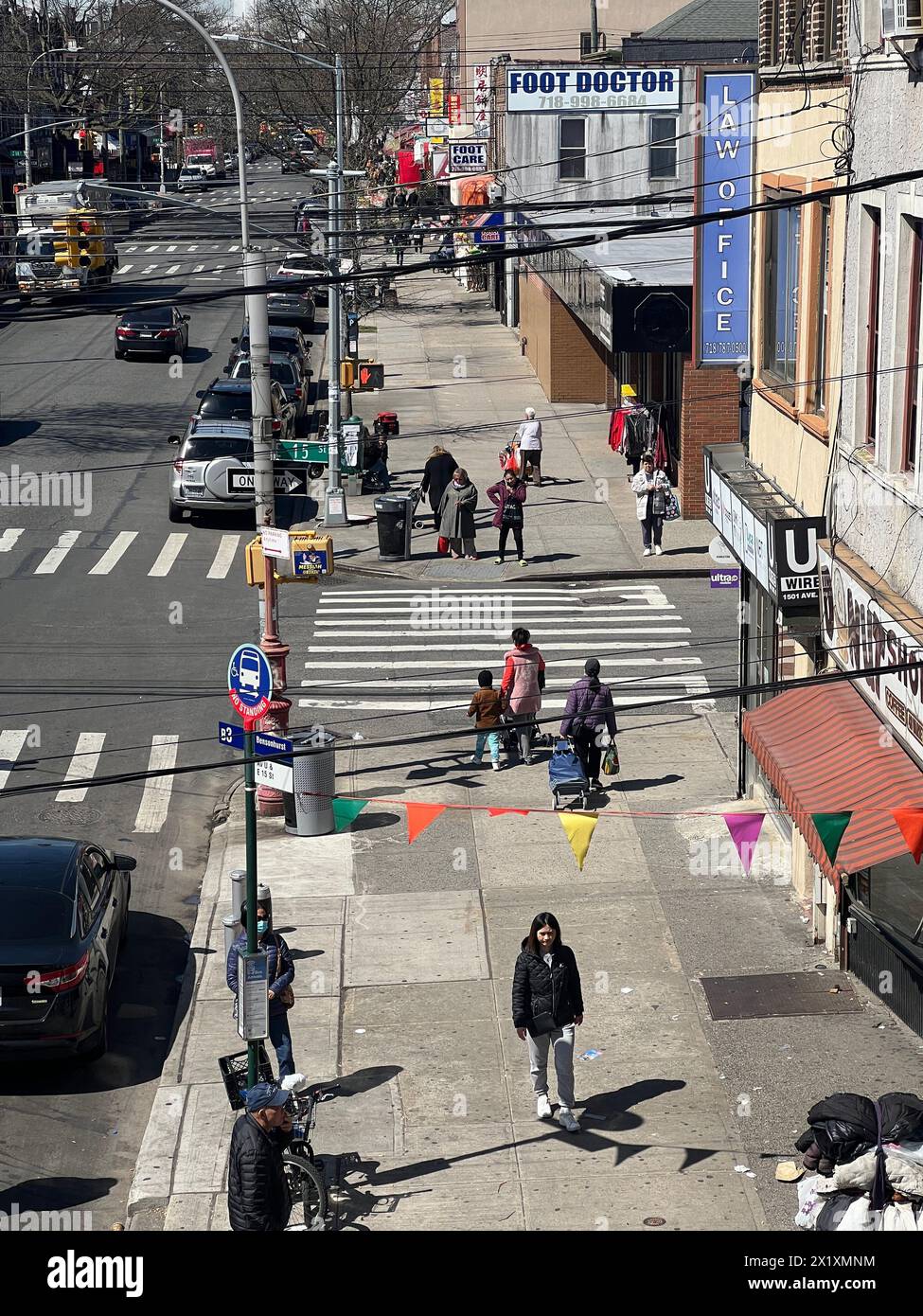 Looking down Avenue U from the Q train elevated station in the Homecrest neighborhood of ...