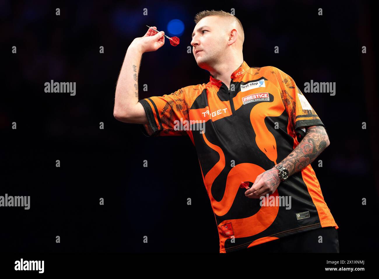 ROTTERDAM, NETHERLANDS - APRIL 18: Nathan Aspinall of England during the 2024 BetMGM Premier ...