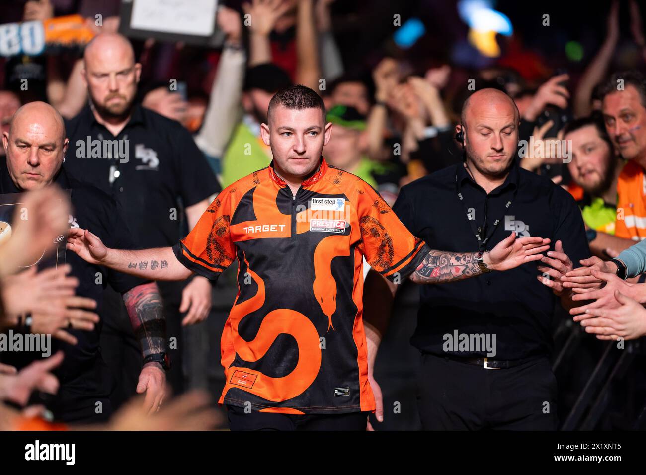 ROTTERDAM, NETHERLANDS - APRIL 18: Nathan Aspinall of England during the 2024 BetMGM Premier ...