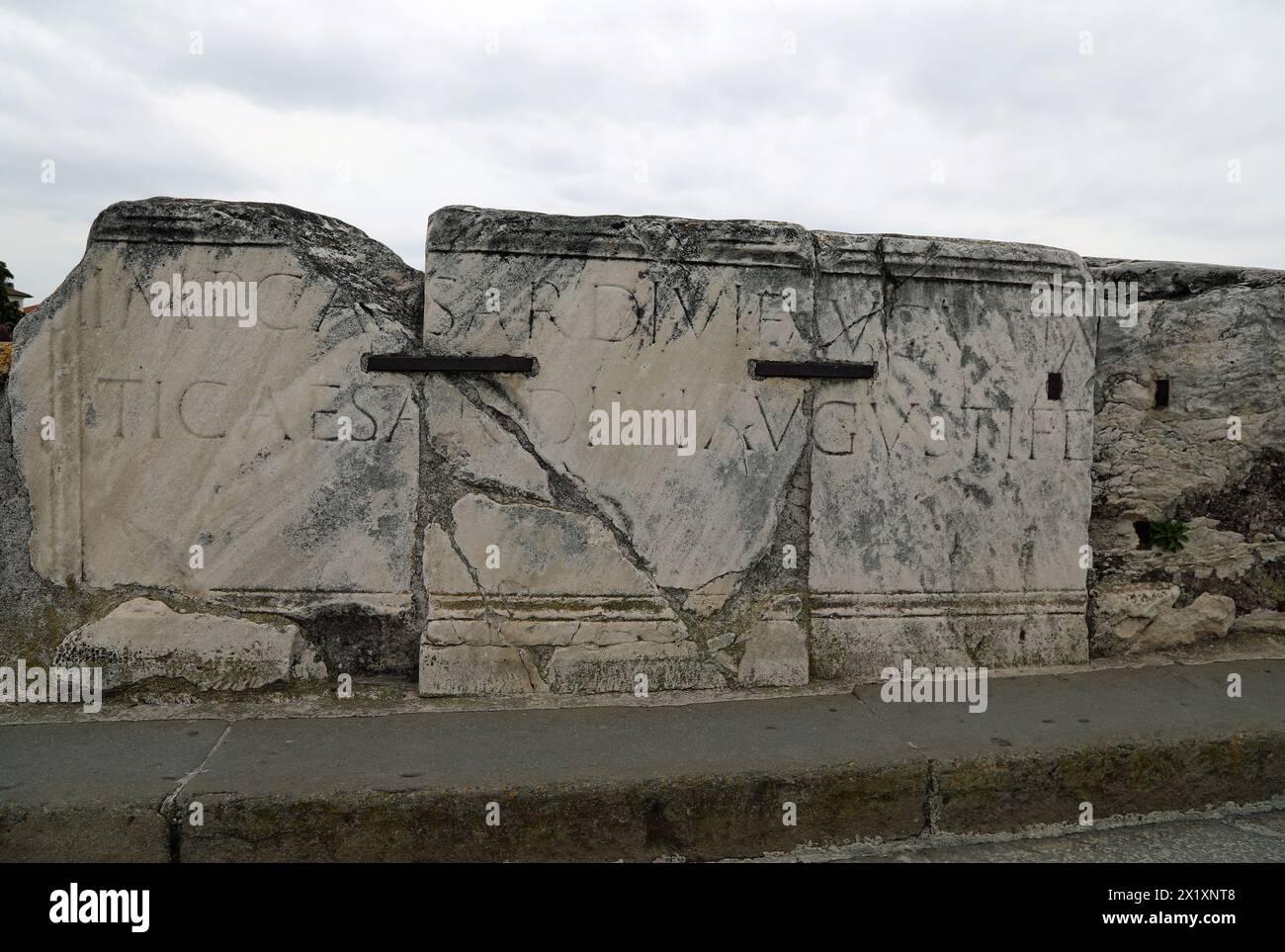 Detail of the Latin inscription on the iconic Bridge of Tiberius in ...