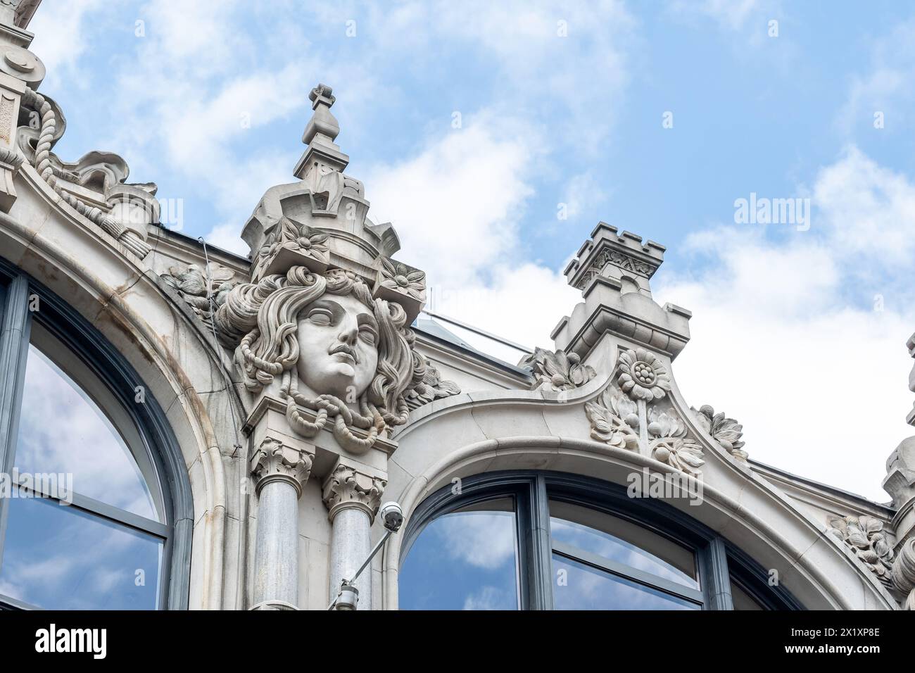 Close-up view of the ornate facade of the historic building once known ...