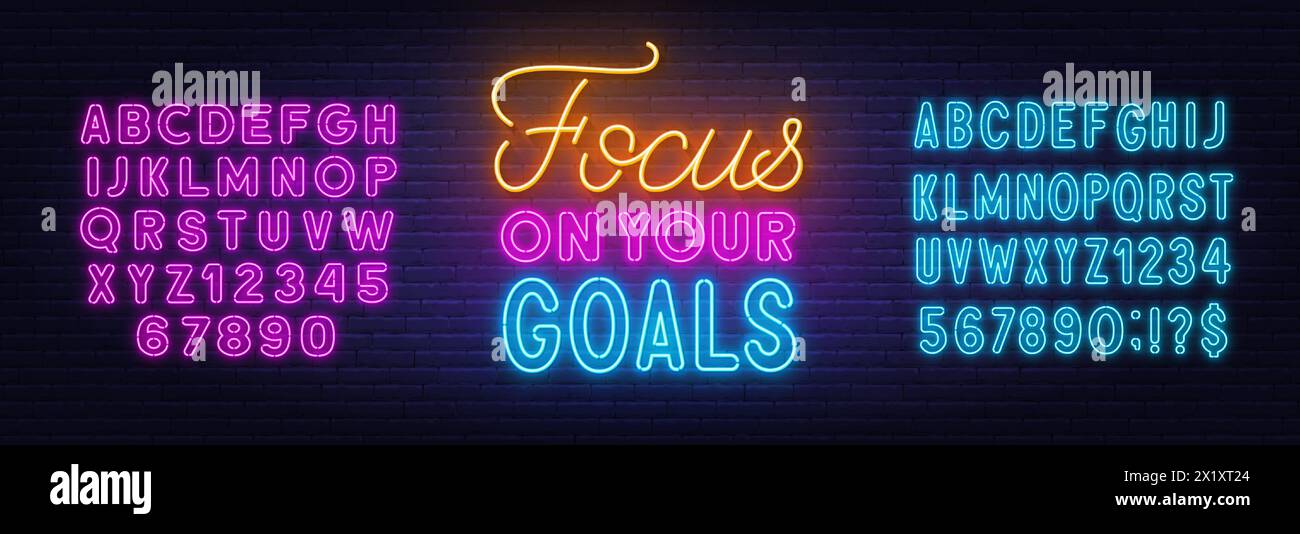 Focus on Your Goals neon lettering on brick wall background Stock ...