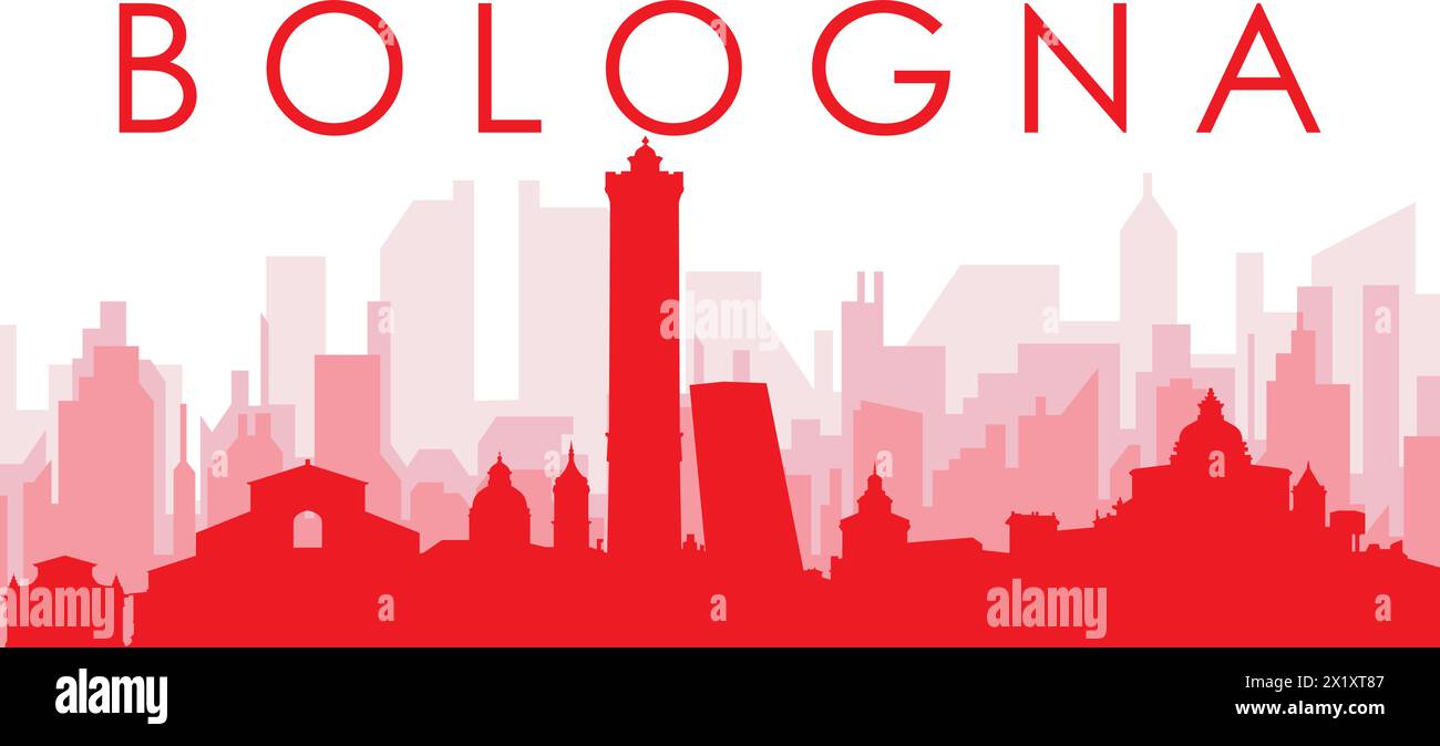 Red panoramic city skyline poster of BOLOGNA, ITALY Stock Vector Image ...