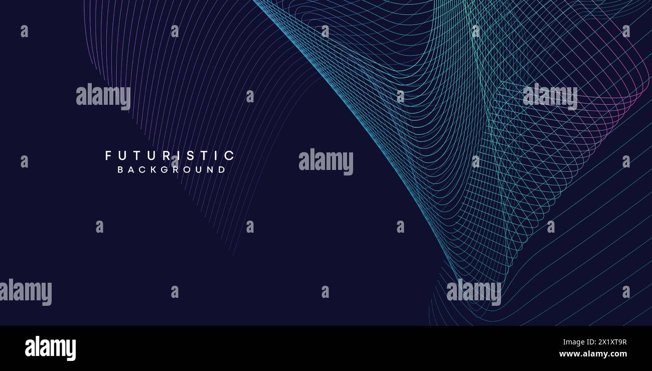 Abstract dark blue digital future technology geometric flowing line ...