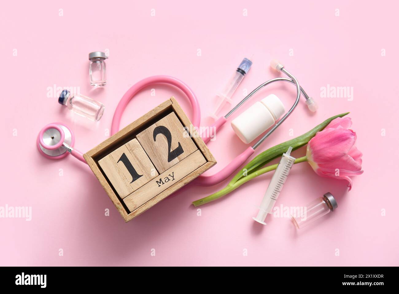 Stethoscope with calendar, syringes and ampules for International ...