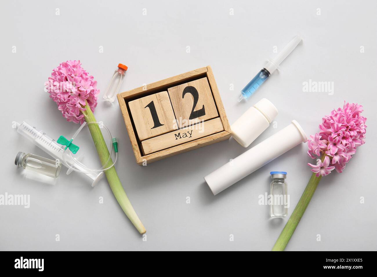 Calendar with flowers, syringes and ampules for International Nurses ...