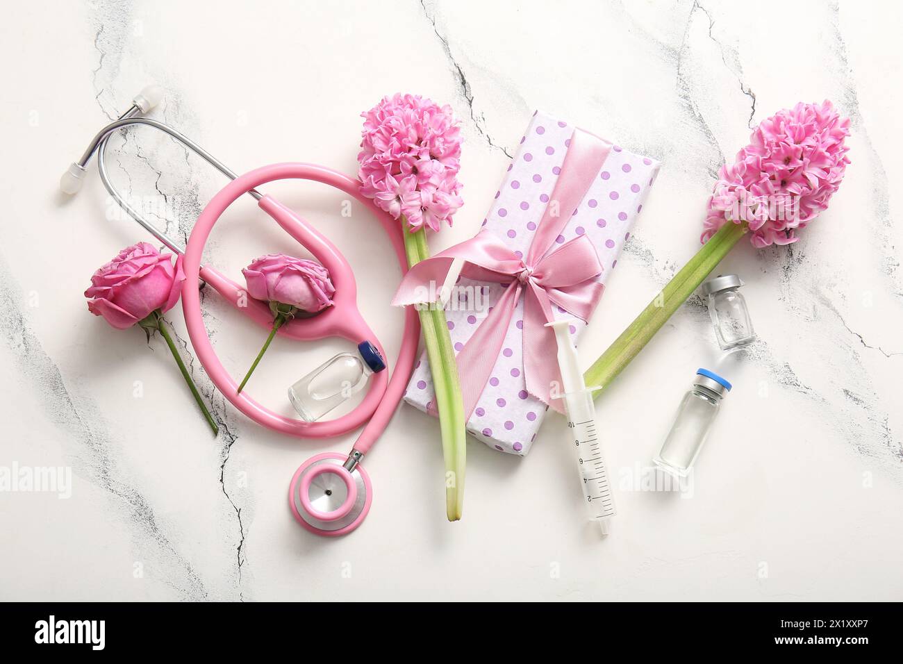 Stethoscope with ampules, gift box and flowers for International Nurses ...