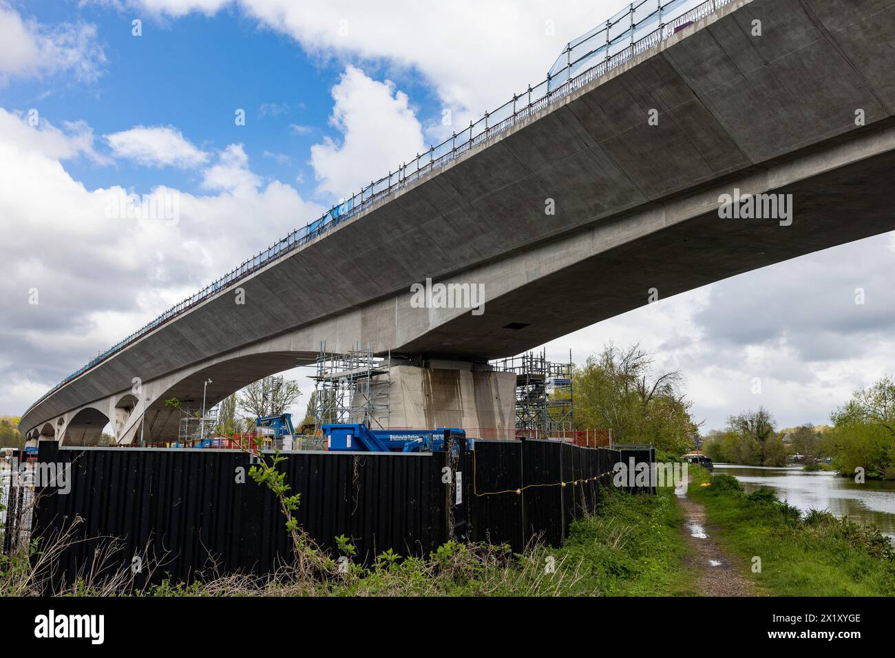London, UK. 16th April, 2024. The part-constructed Colne Valley viaduct ...
