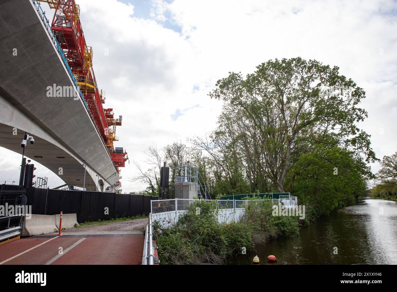 London, UK. 16th April, 2024. The part-constructed Colne Valley viaduct ...