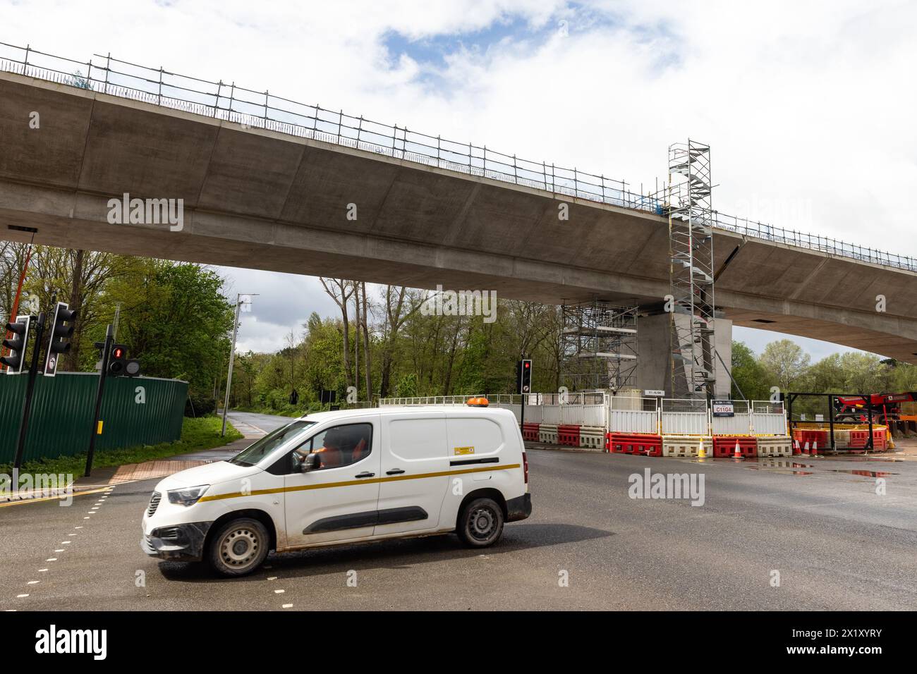 London, UK. 16th April, 2024. The part-constructed Colne Valley viaduct ...