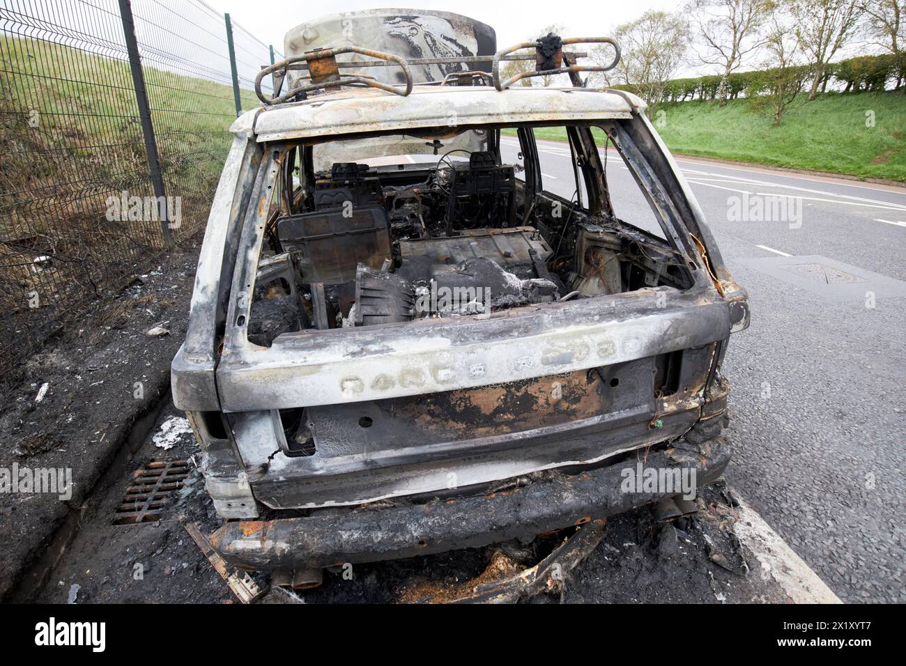 burnt out range rover by the side of the road in county antrim northern ...