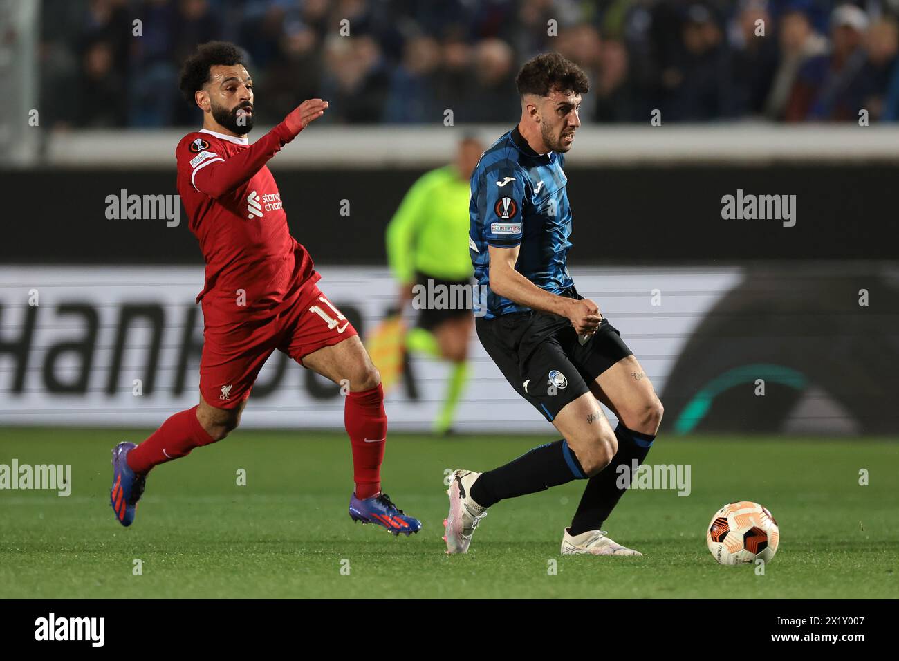 Bergamo, Italy. 18th Apr, 2024. Matteo Ruggieri of Atalanta is pursued ...