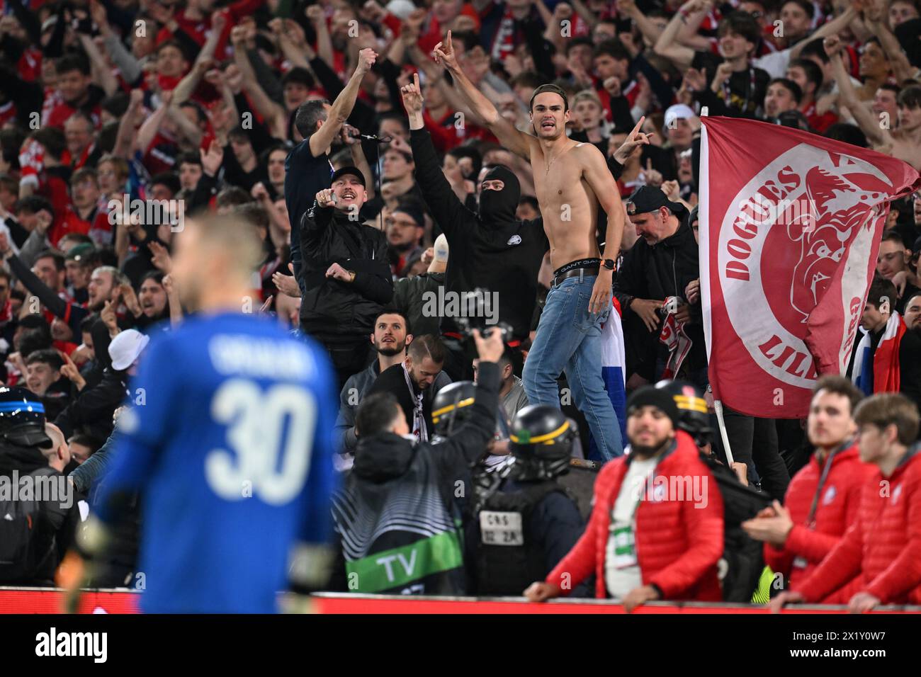 Lille, France. 18th Apr, 2024. fans and supporters of Lille pictured during the Uefa Conference ...