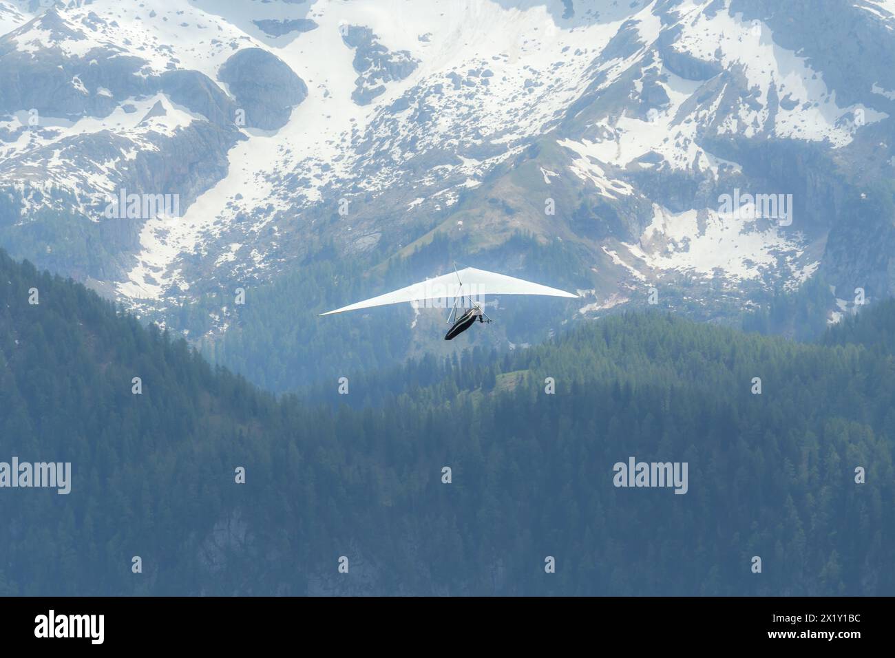 Hang gliding above mountain valley near Jenner mount Berchtesgaden ...