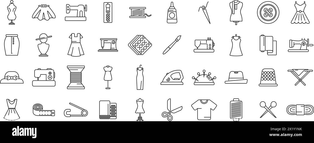 Fashion workshop icons set outline vector. Sewing factory. Garment ...