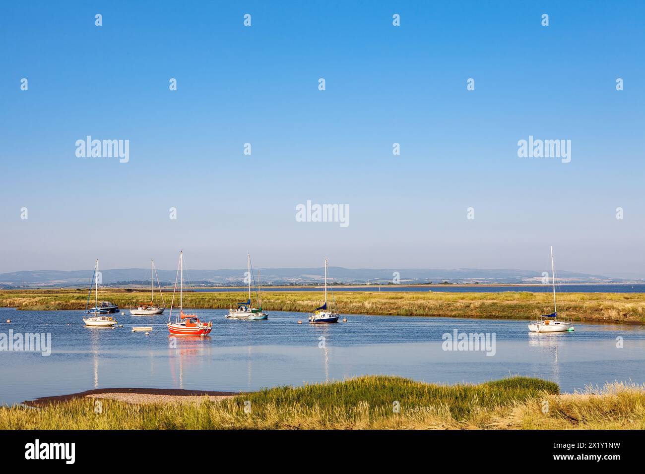 Moored boats on the River Parrett, Burnham on Sea, Somerset Stock Photo ...
