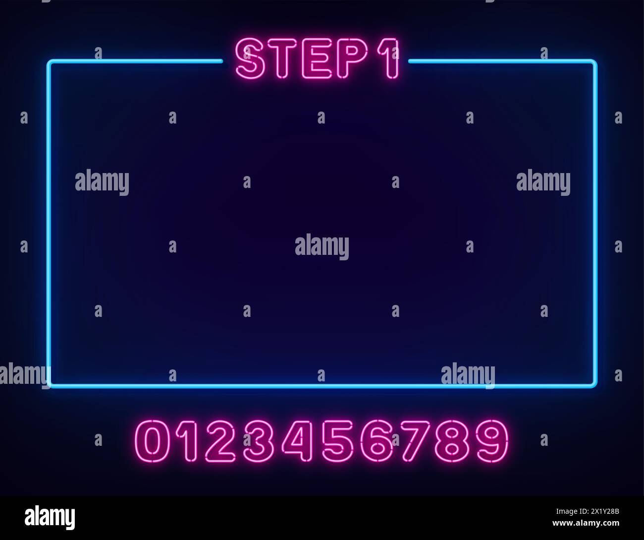 Neon step 1 sign in a frame on dark background Stock Vector Image & Art ...