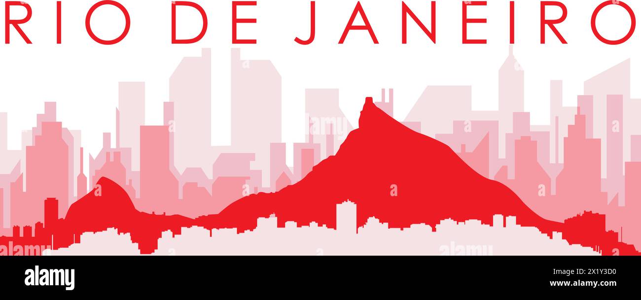 Red panoramic city skyline poster of RIO DE JANEIRO, BRAZIL Stock ...