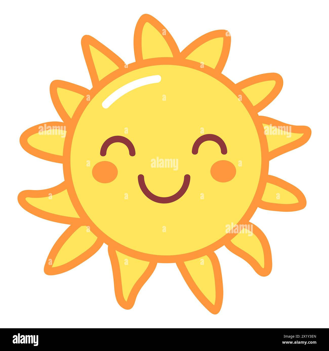 Cute Funny Sun Sunshine Emoji Cute Smiling Face Vector Illustration