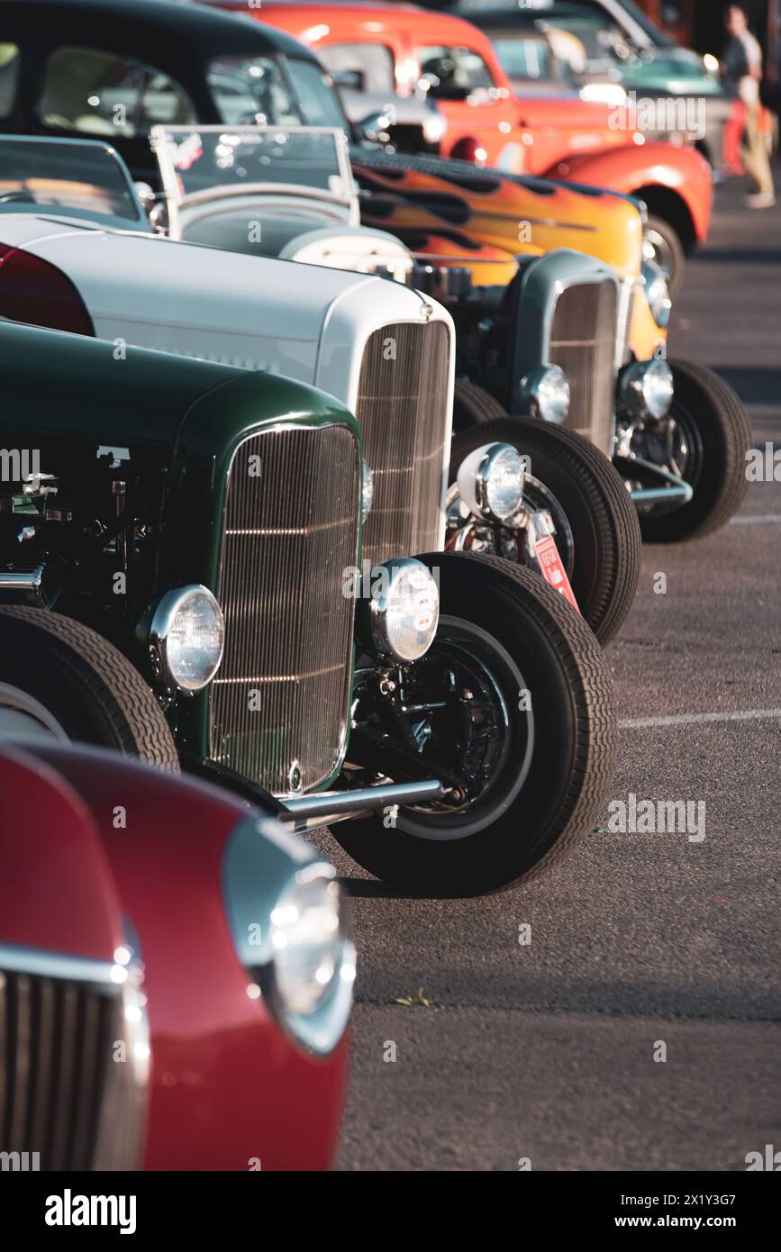 Lined up cars on the classic car show on the Viva Las Vegas rockabilly ...