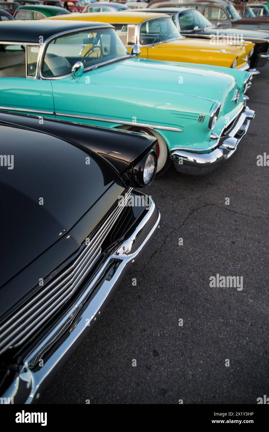 Lined up cars on the classic car show on the Viva Las Vegas rockabilly ...