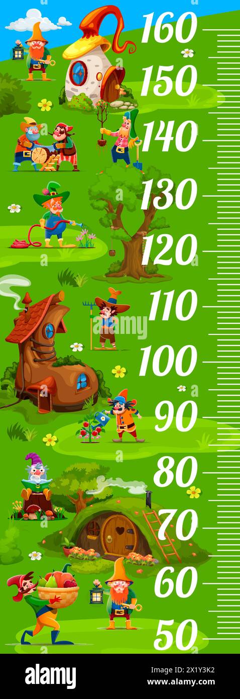 Kids height chart ruler, cartoon garden gnome and dwarf characters ...
