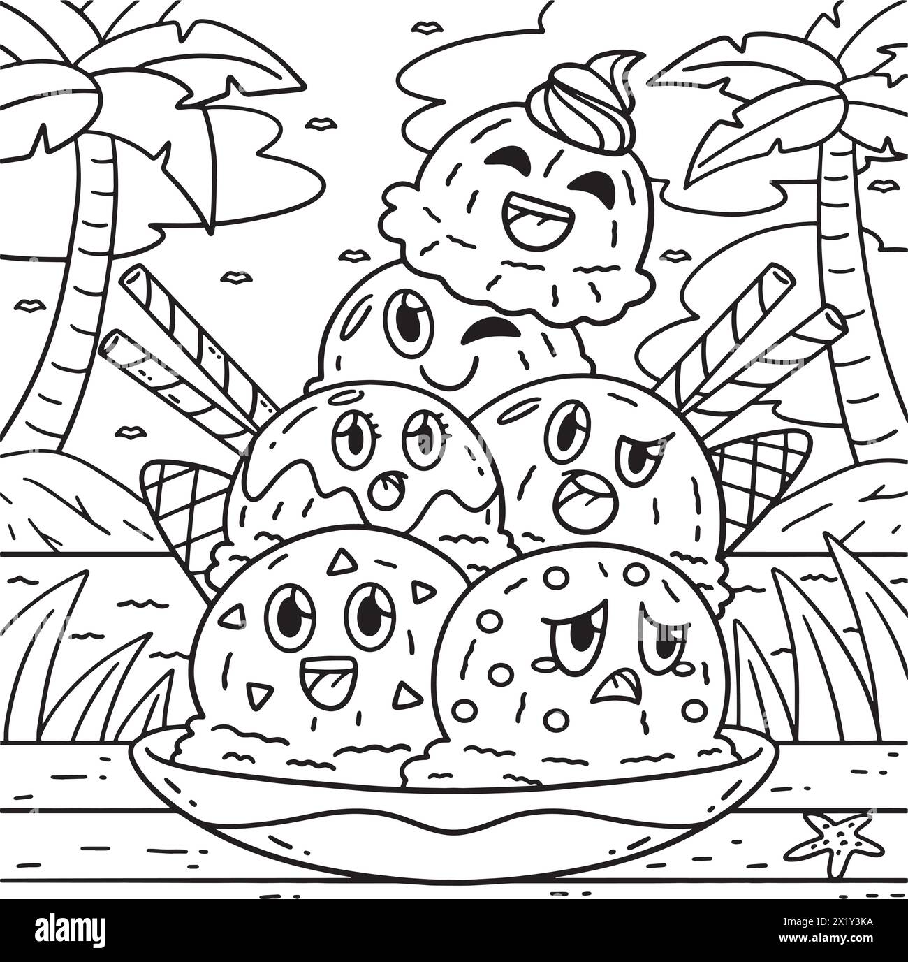 Ice Cream Tower Coloring Page for Kids Stock Vector Image & Art - Alamy
