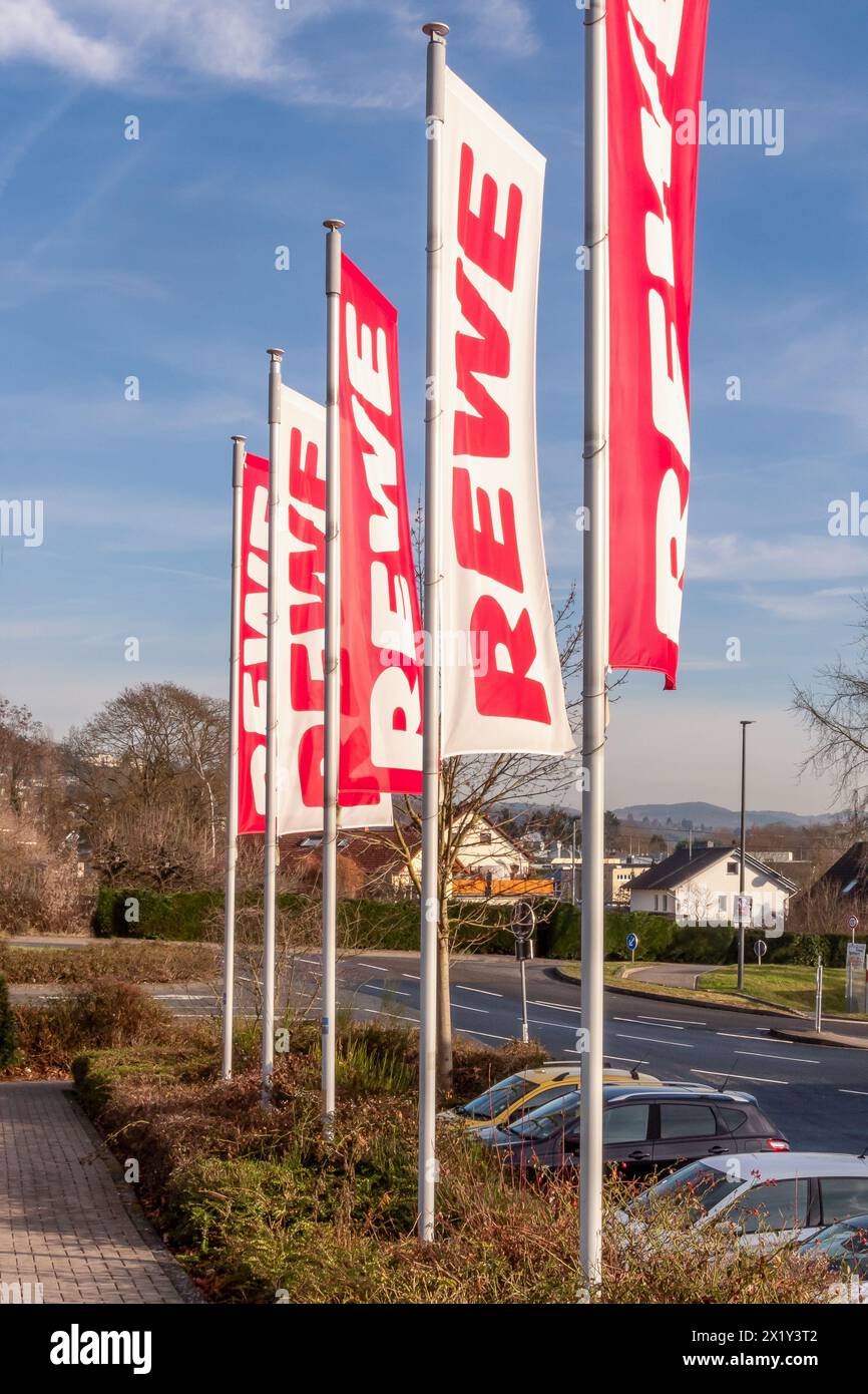 Neuwied, Germany - January 29, 2024: flags in red and white of the food ...