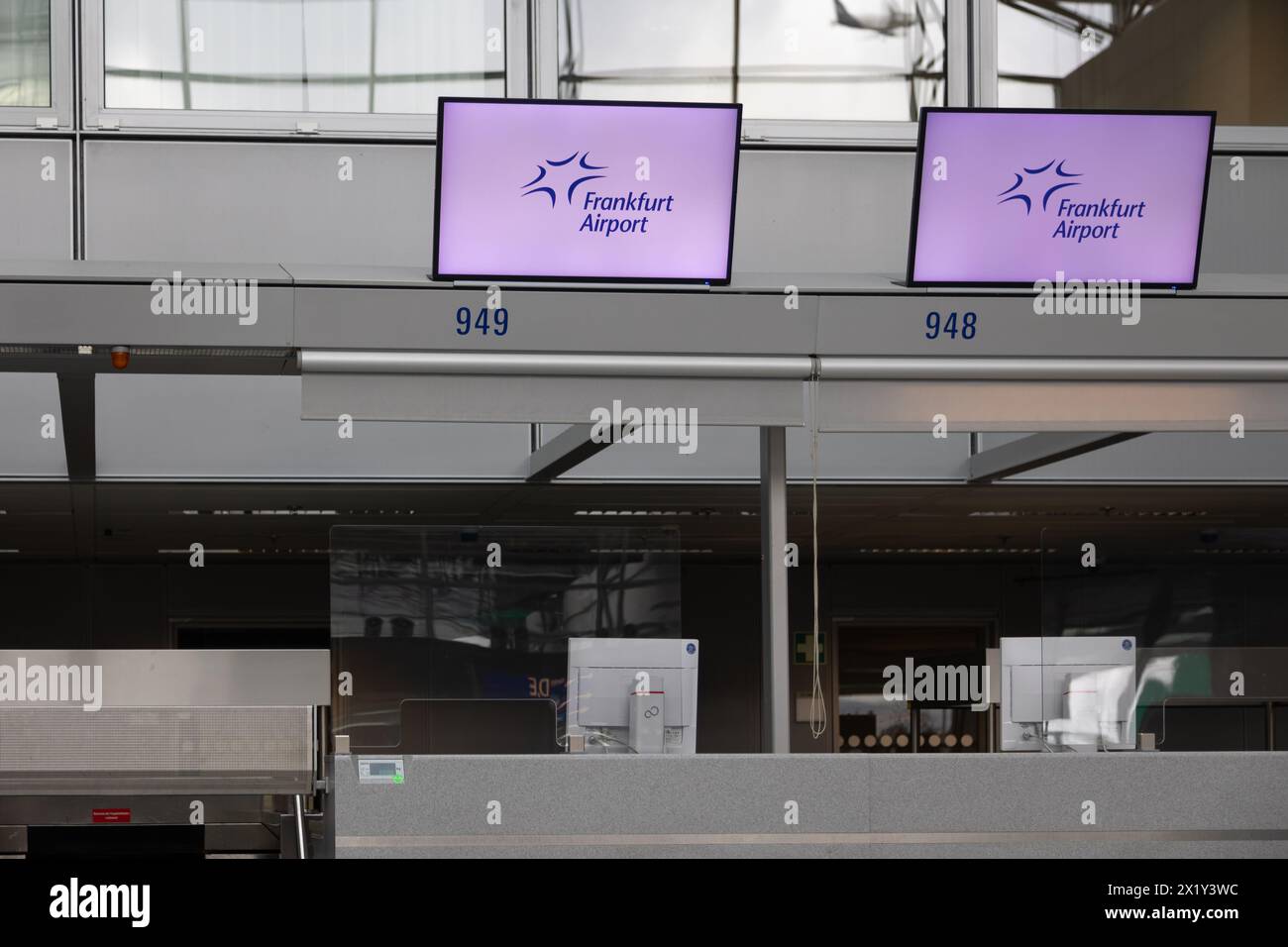 Frankfurt International Airport, Germany - February 19, 2024: displays ...