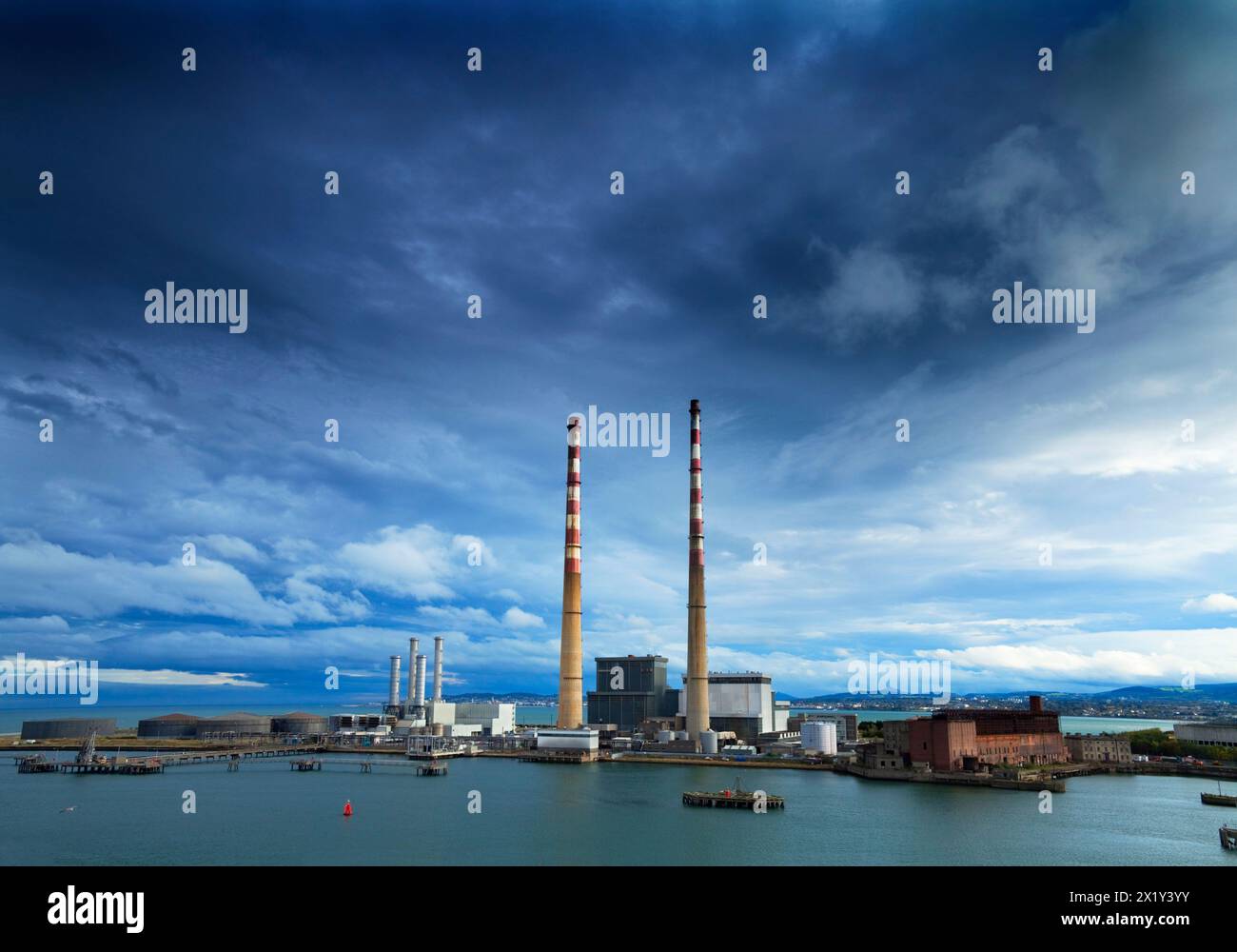Poolbeg Stacks at the Pigeon House power station at the entrance to the ...