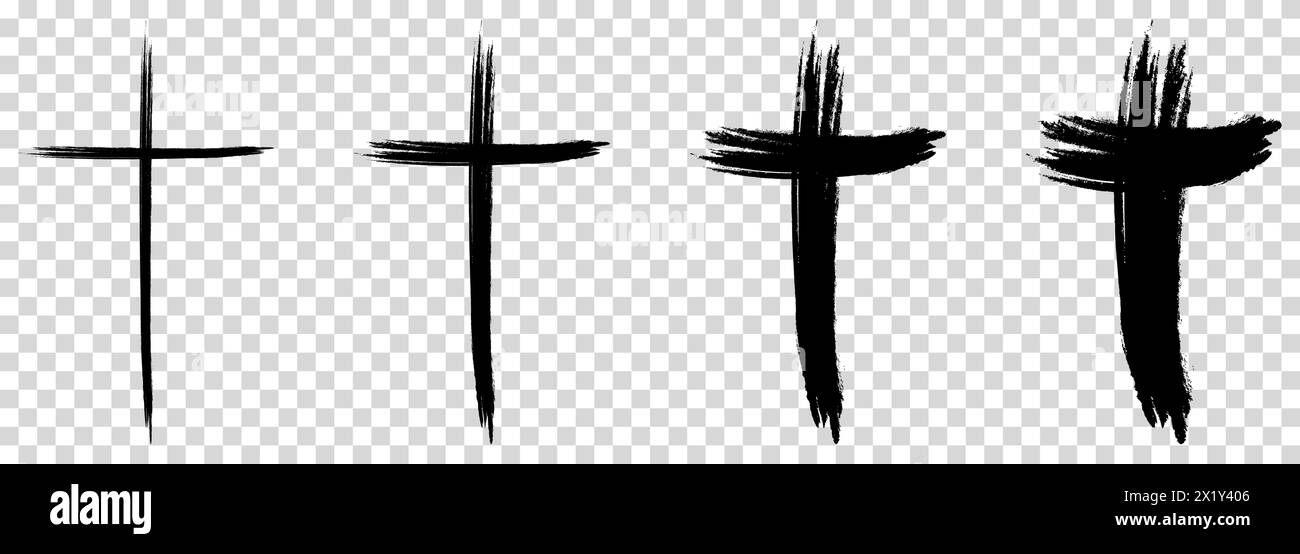Brush painted cross icons set. Vector illustration isolated on ...