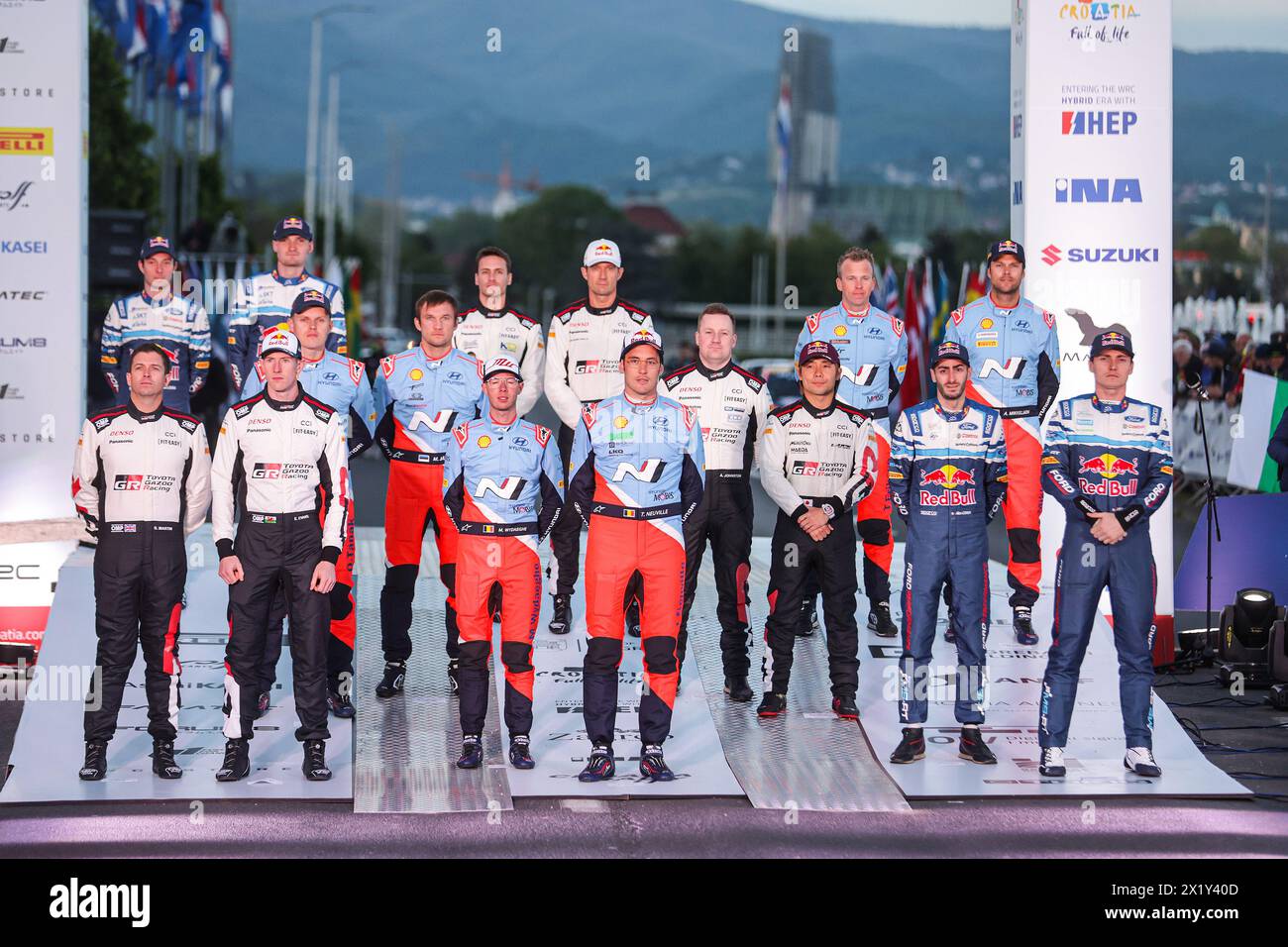 WRC drivers pose for a photo during the ceremonial start on Day One of ...