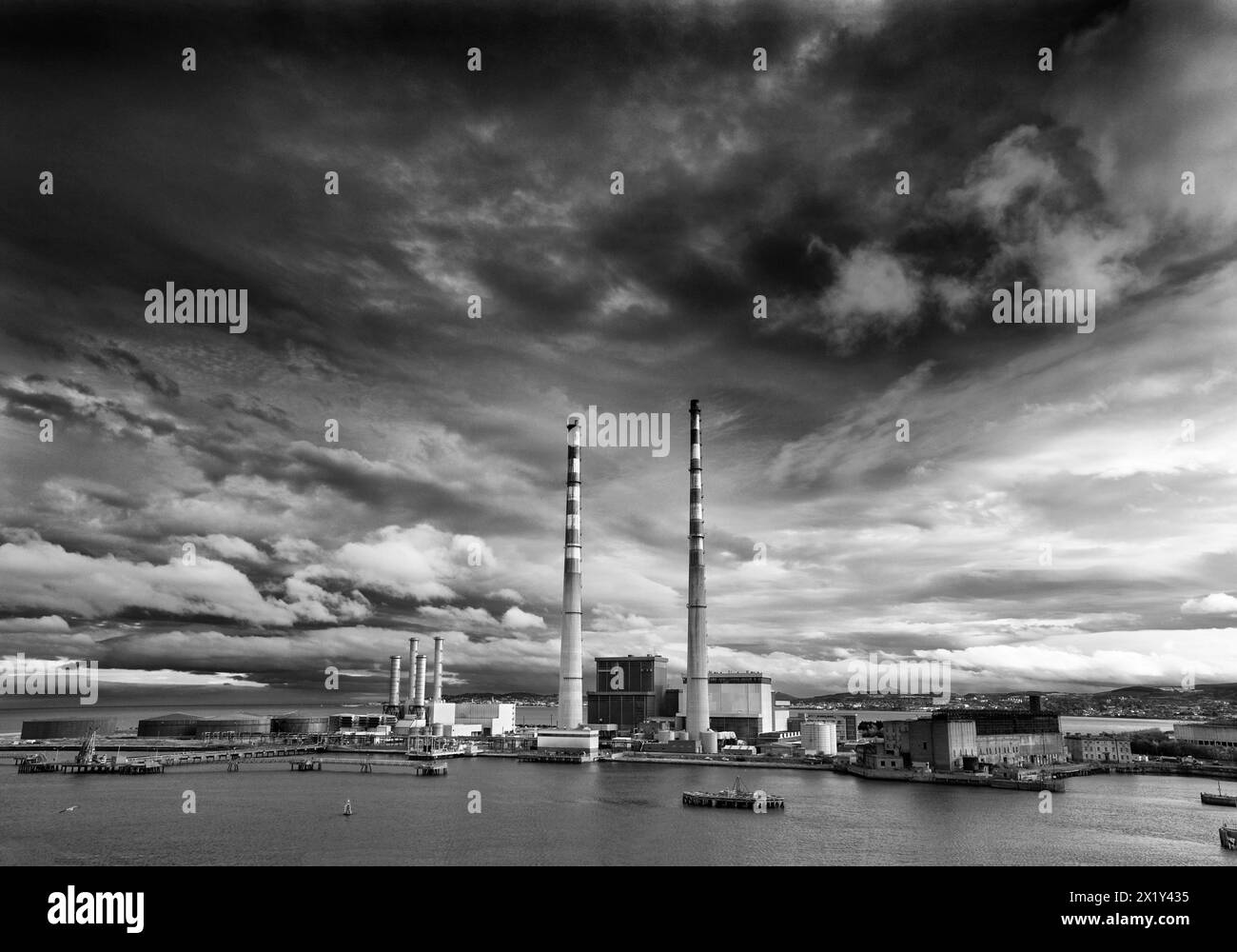 Poolbeg Stacks at the Pigeon House power station at the entrance to the ...