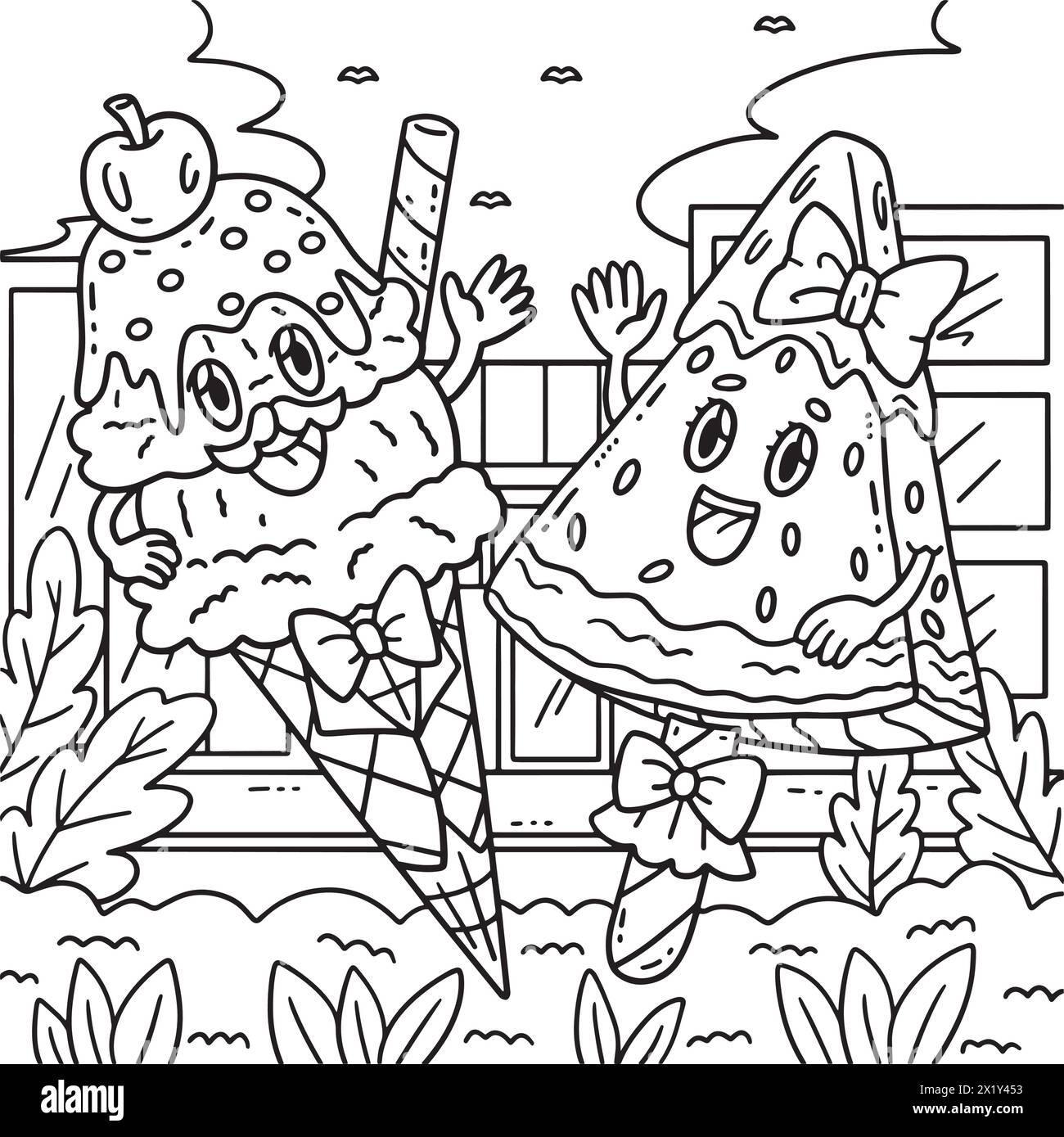 Ice Cream Watermelon Popsicles Coloring Page Stock Vector Image & Art ...
