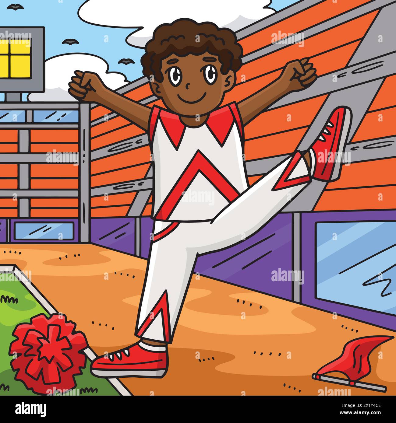 Cheerleader Boy Raising One Leg Colored Cartoon Stock Vector Image ...