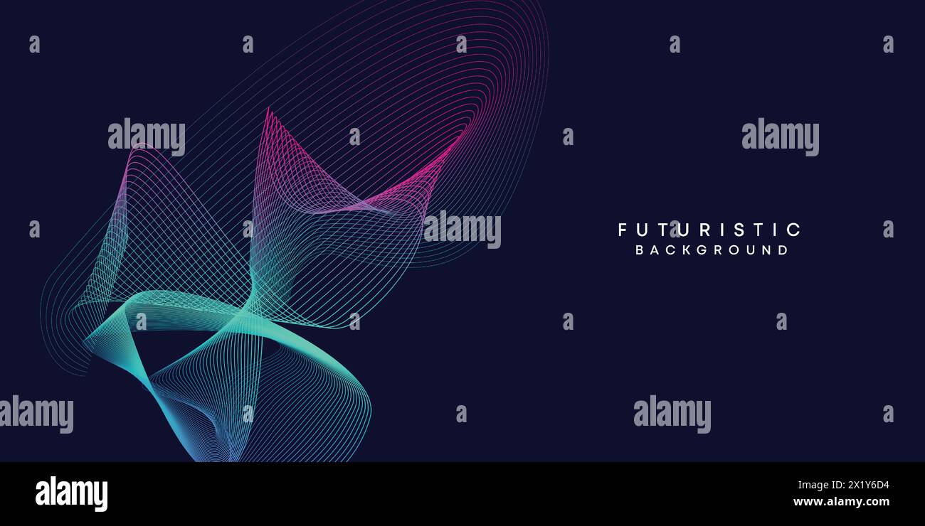 Abstract dark blue digital future technology geometric flowing line background. Purple-navy blue ...