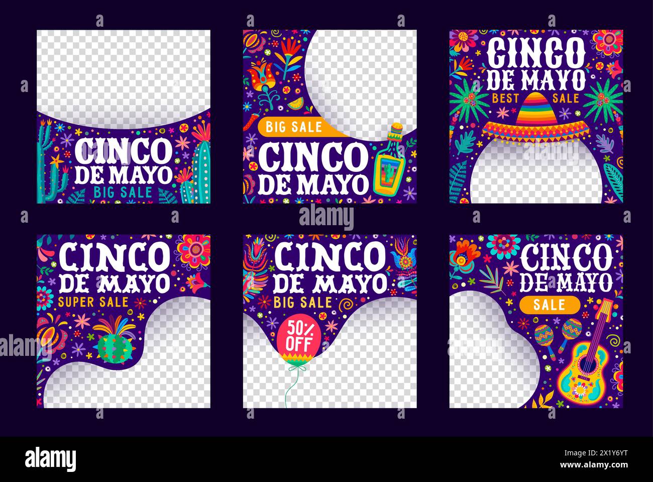 Cinco de mayo social media post templates. Mexican holiday vector ...