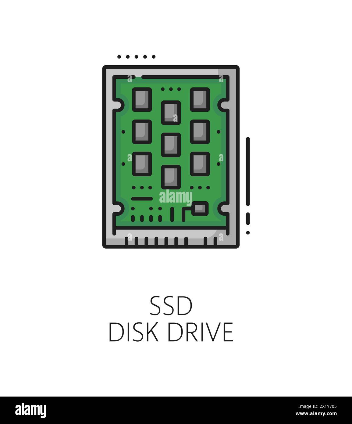 Ssd disk drive hardware line color icon or sign. Isolated vector green ...