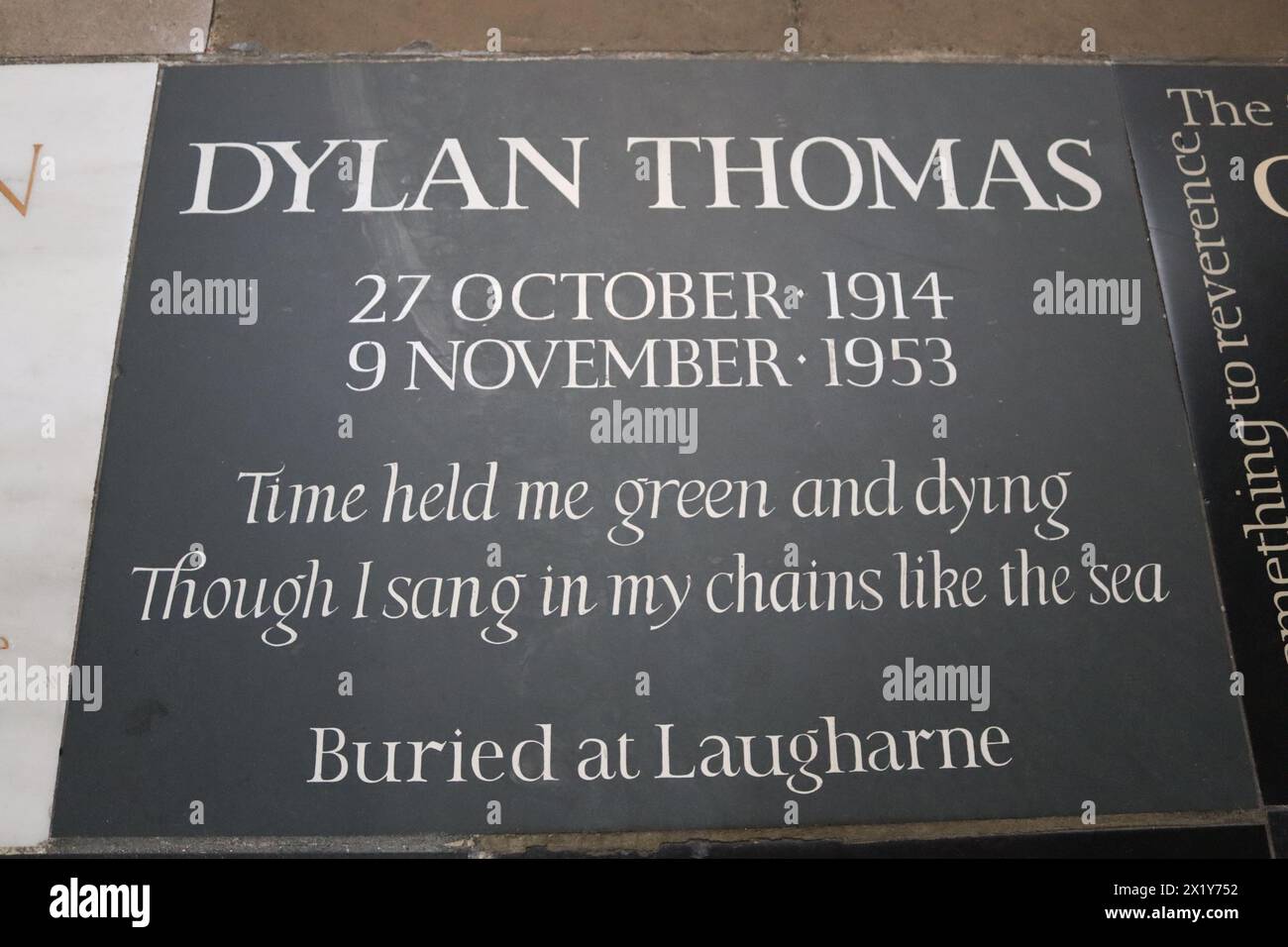 Dylan Thomas plaque, Westminster Abbey Stock Photo - Alamy