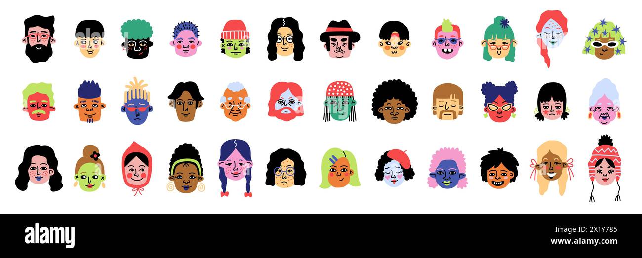 Abstract people portraits. Contemporary quirky characters, comic faces ...