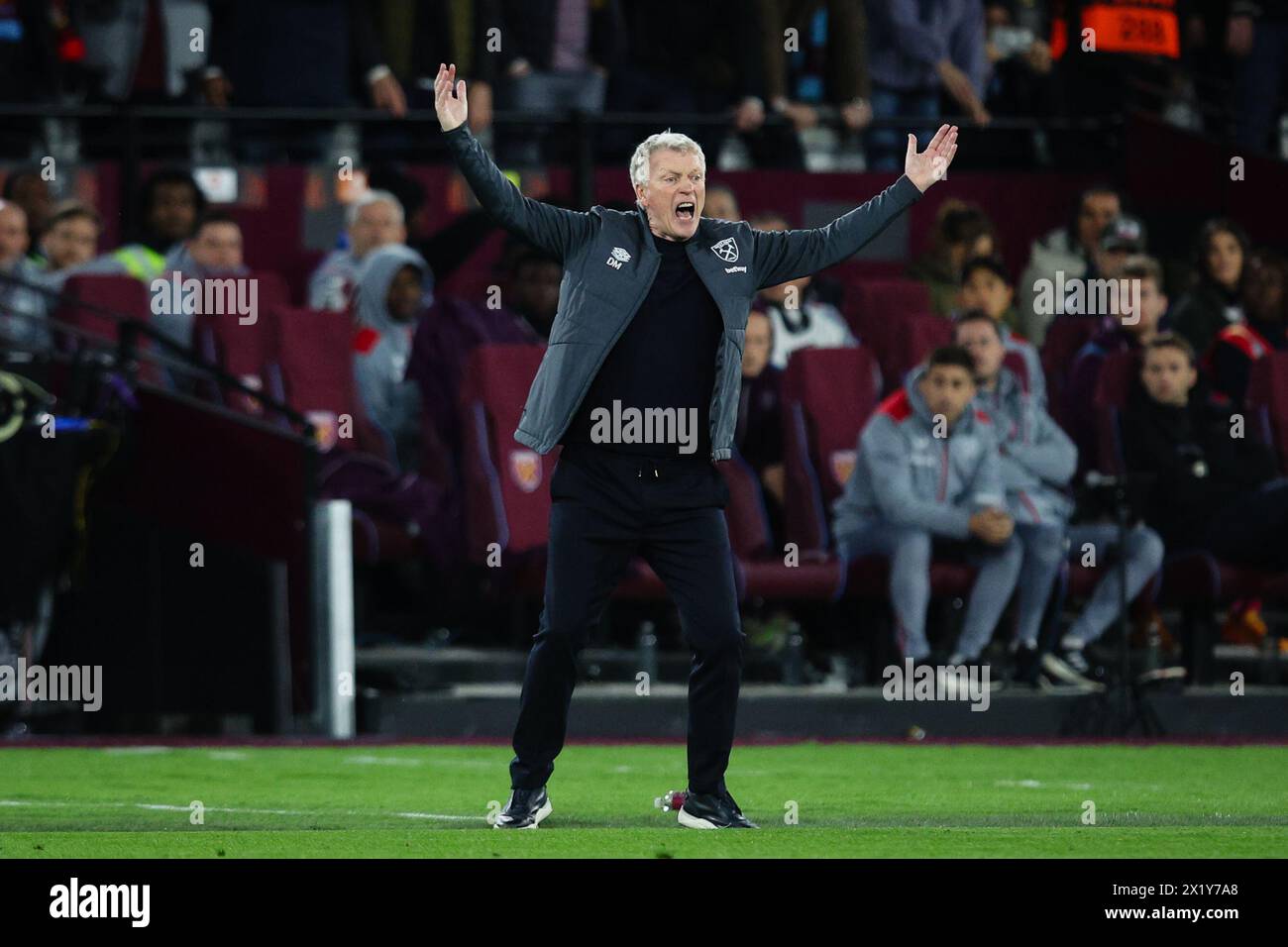 LONDON, UK - 18th Apr 2024: West Ham United manager David Moyes reacts ...
