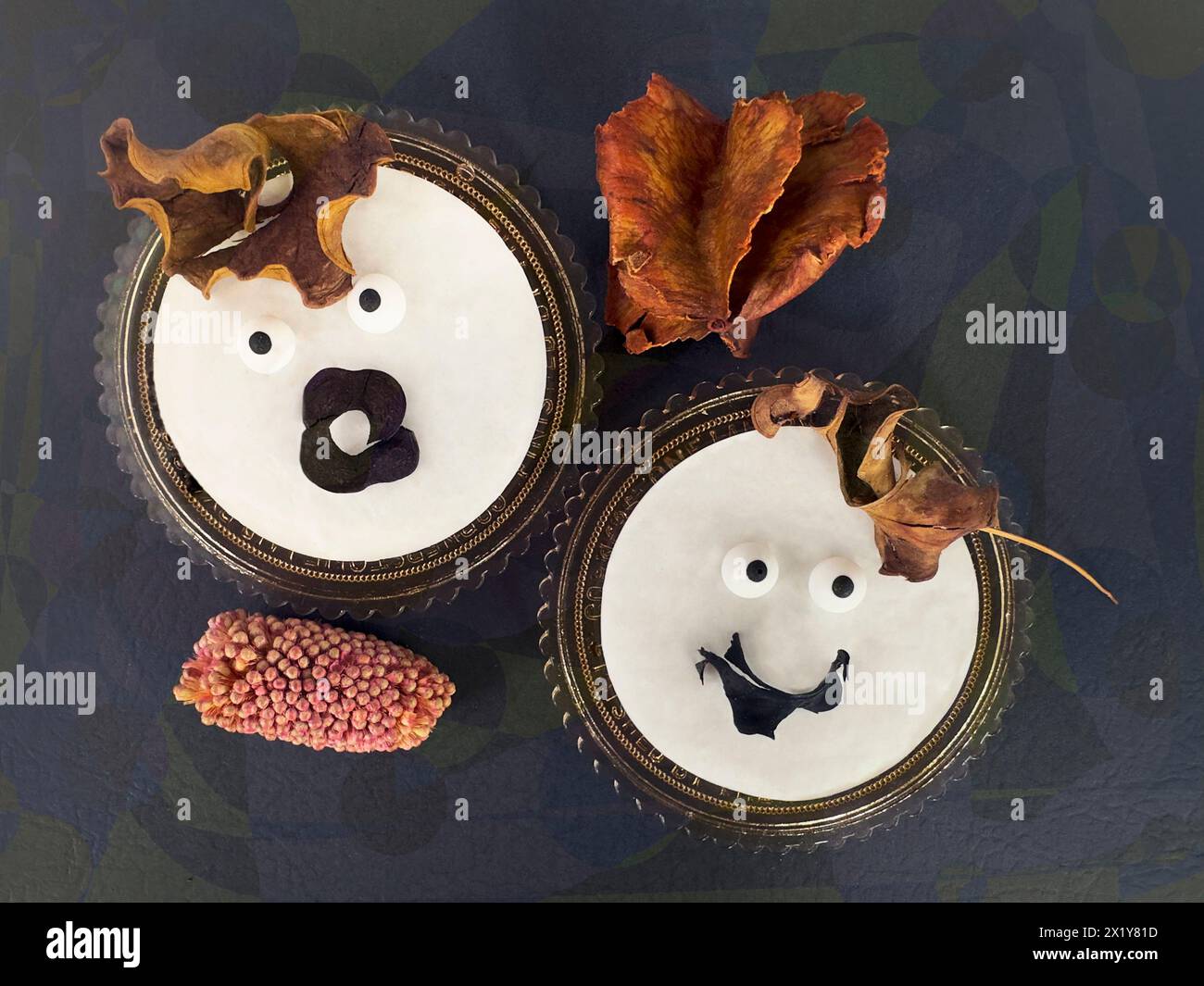 Fall faces, heads, eyes & mouth are caught outside in a windstorm of ...