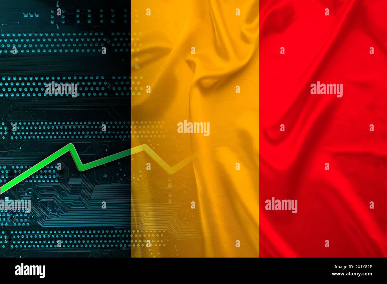 national flag of Belgium on silk with folds, green electronic printed ...