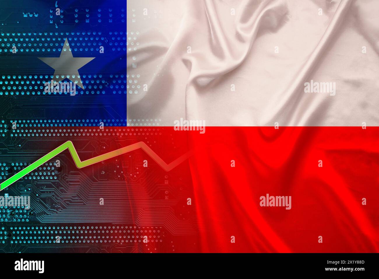 national flag of Chile on silk with folds, green electronic printed ...